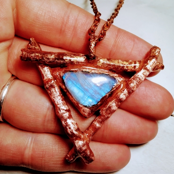 Jewelry | Triangle Rainbow Moonstone Electroformed Copper Pendant ...